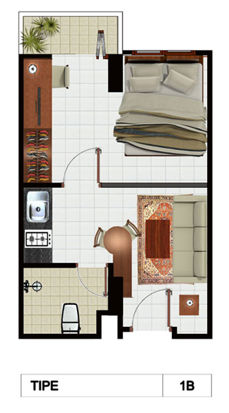 Apartemen Istana Group: Denah Type 1 Bedroom Gateway Pasteur Apartment