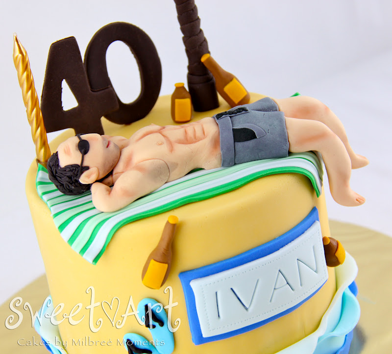 Sweet Art Cakes by Milbreé Moments: 40th birthday cake: 'abs on the beach'!