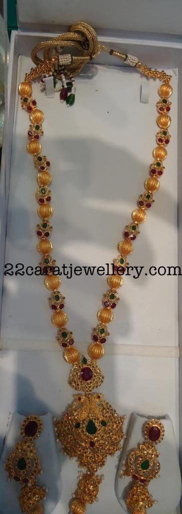 Long Chain with Uncut Diamond Double Step Jumkis - Jewellery Designs