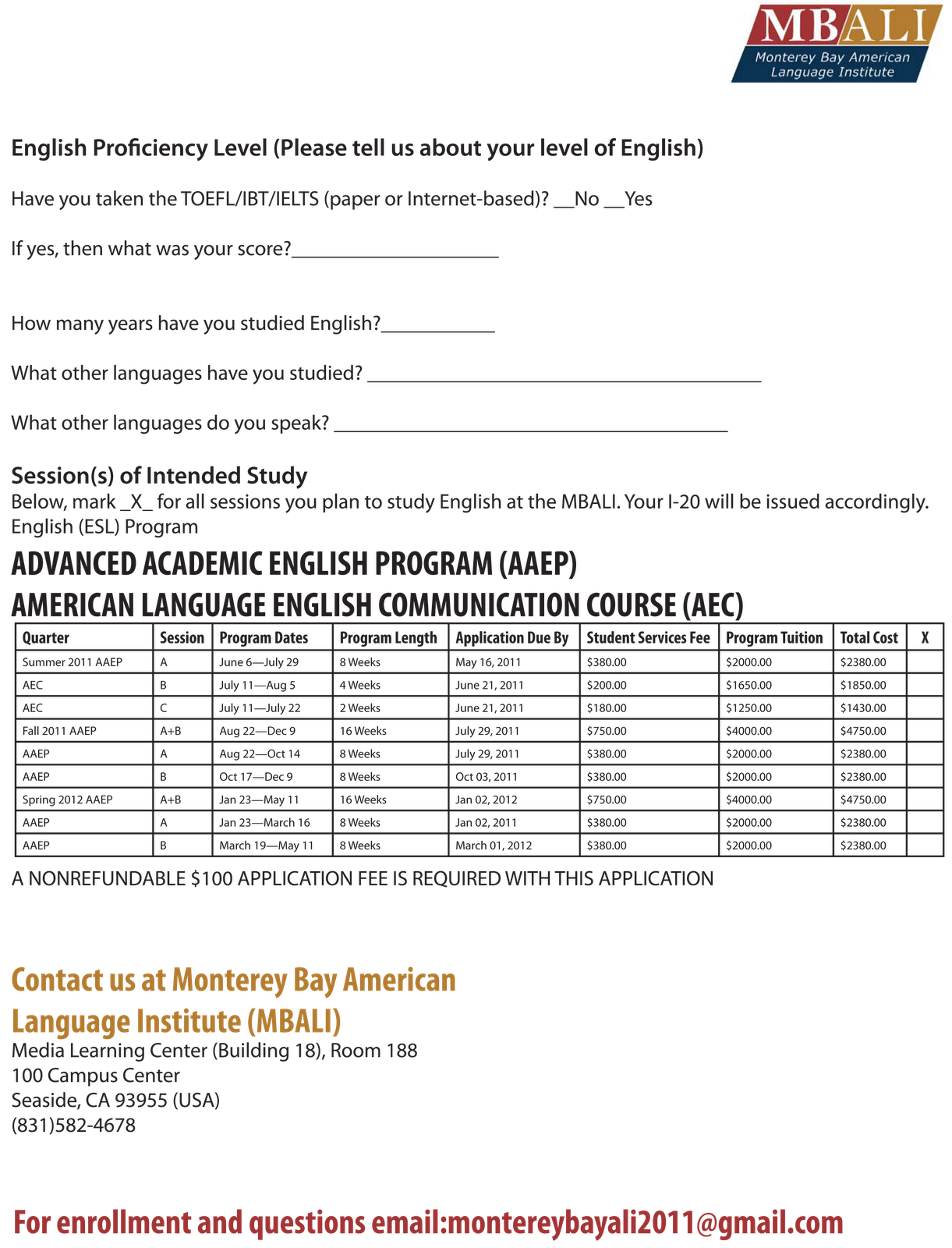 California State University Monterey Bay - ESL: Application Form
