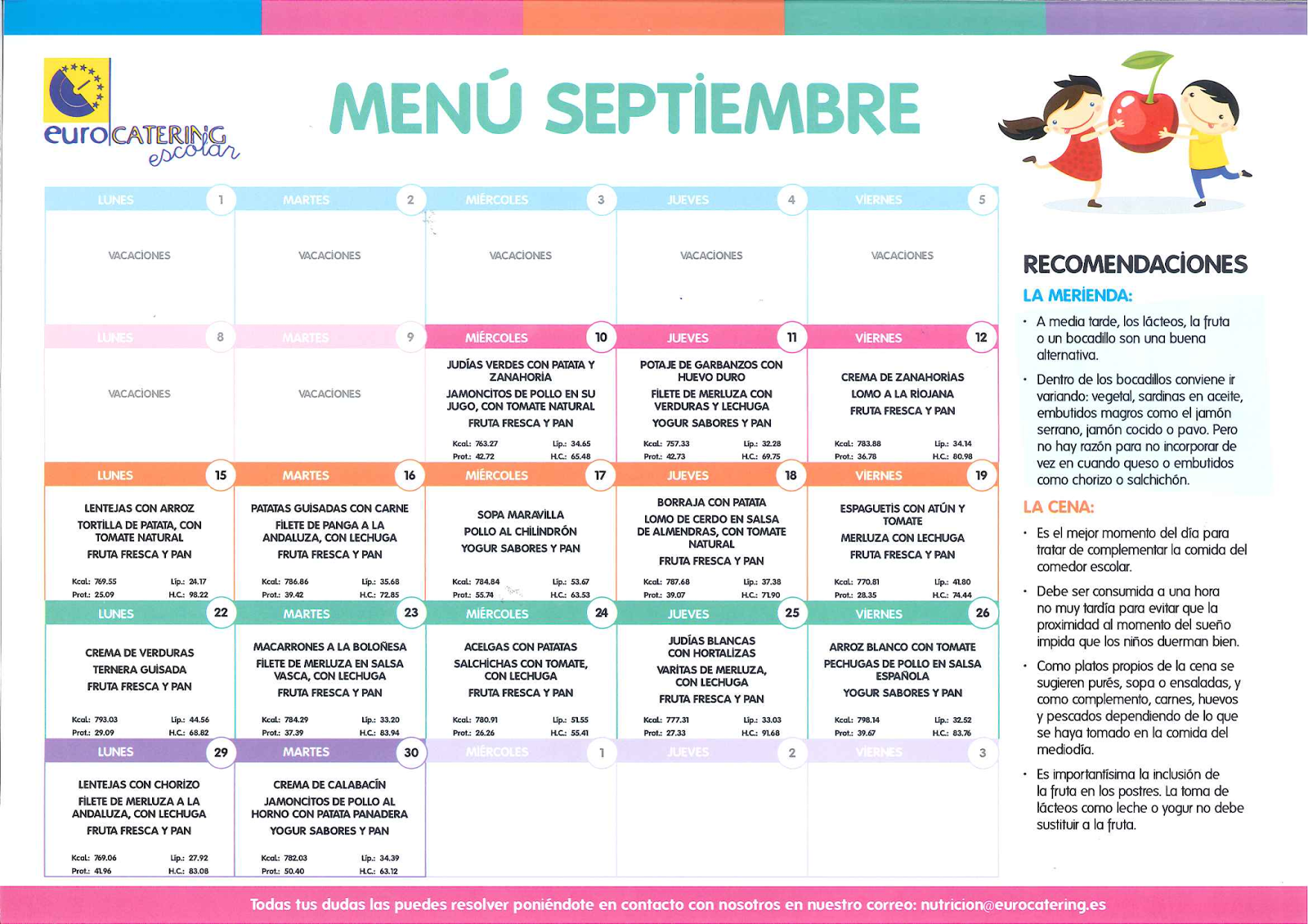 Menú escolar en Inglaterra