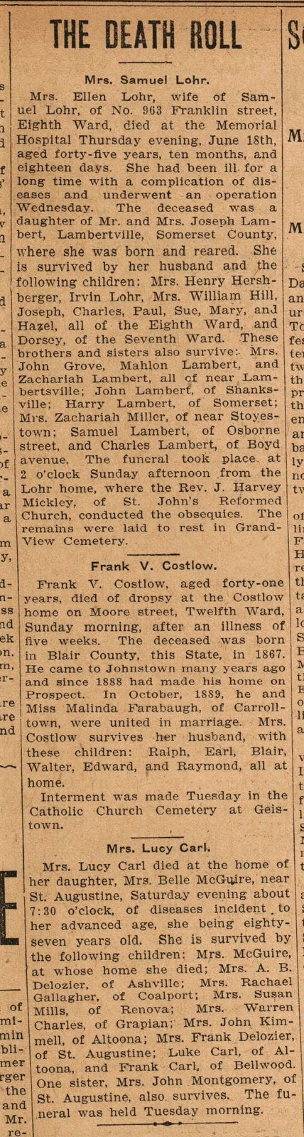 Vintage Johnstown: The Death Roll - 1908