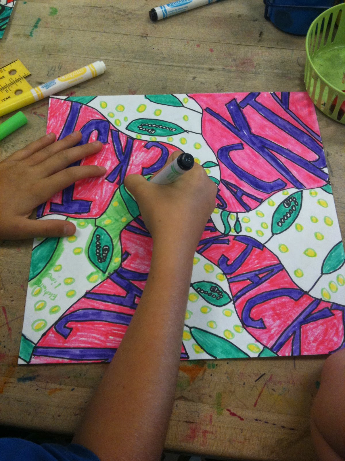 Art Room Blog: 5th Grade- Name Spiral Warm and Cool Colors..