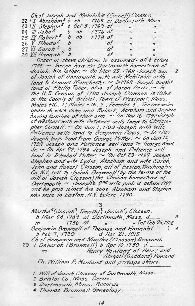 The Josiah Closson Family of New England by William G. Closson