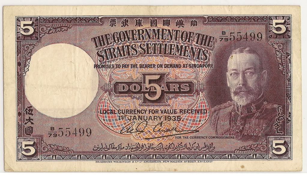 Straits Settlements money 5 Dollars banknote 1935 King George V|World ...