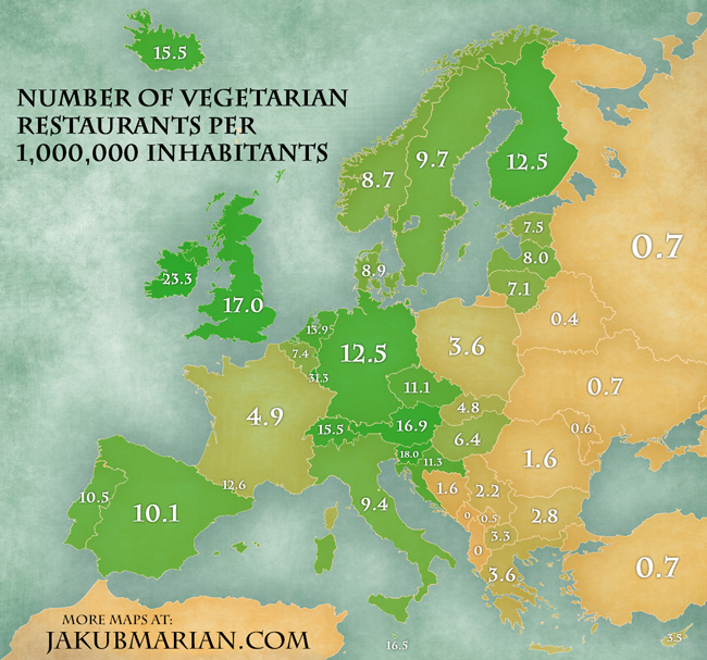 Vegetarian Restaurants in Europe - Vivid Maps