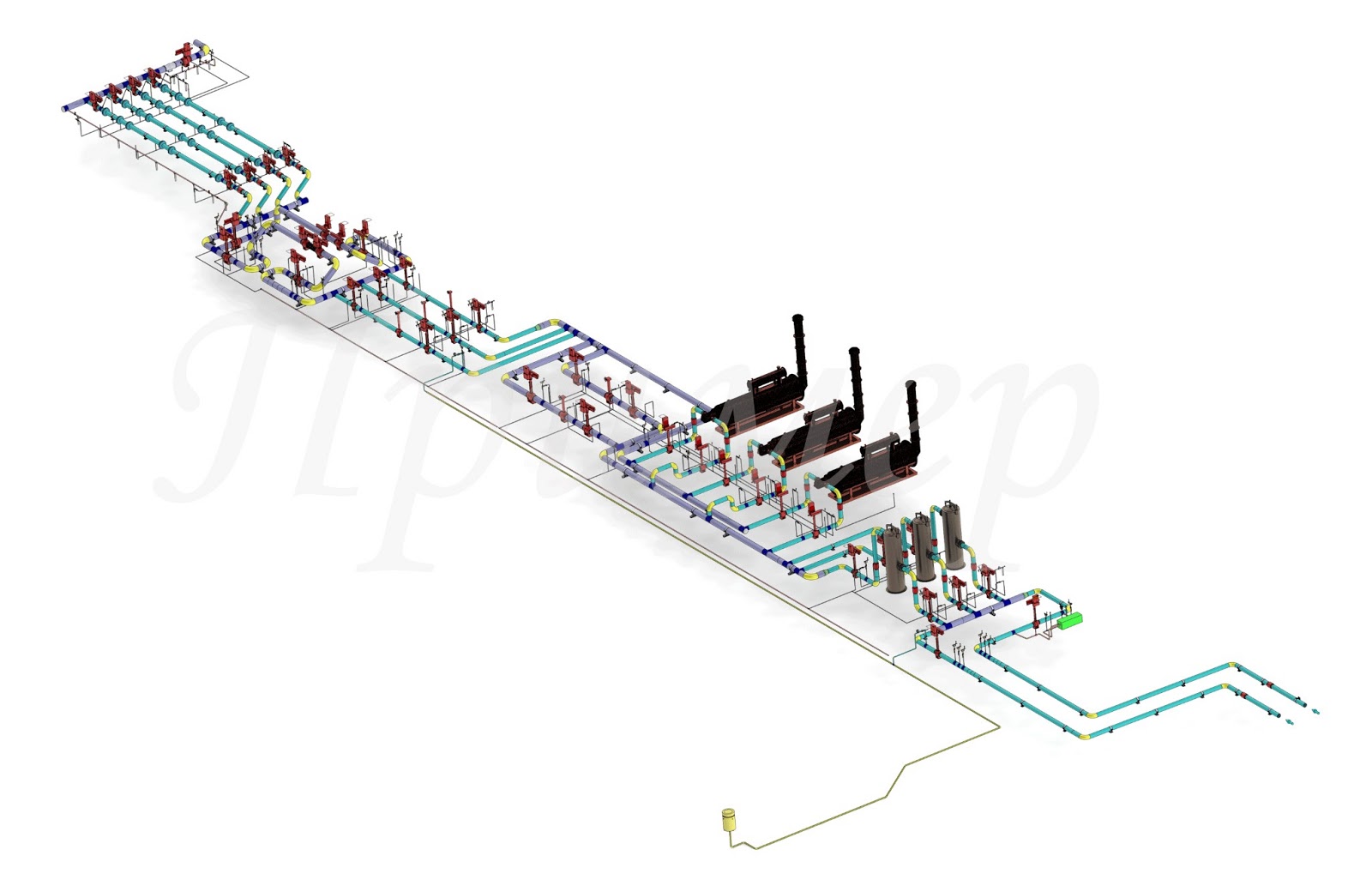 SolidWorks piping: Section of the main gas pipeline project