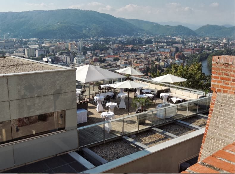 Graz in Pics: Schlossbergplatz Square with ascent via stairs to iconic ...