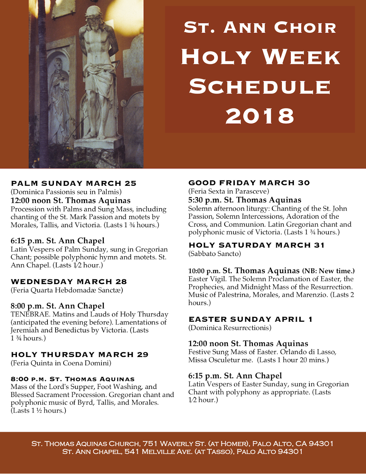 New Liturgical Movement: Holy Week Schedule for the St Ann Choir in ...