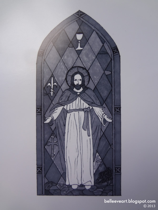 Belleeve Art: Jesus Stained Glass Window Print from Ink & Marker Drawing