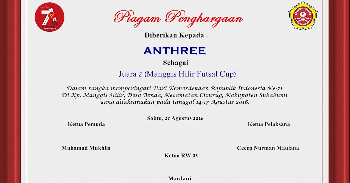contoh piagam penghargaan lomba hut ri - Frank Langdon contoh piagam penghargaan lomba hut ri - Frank Langdon