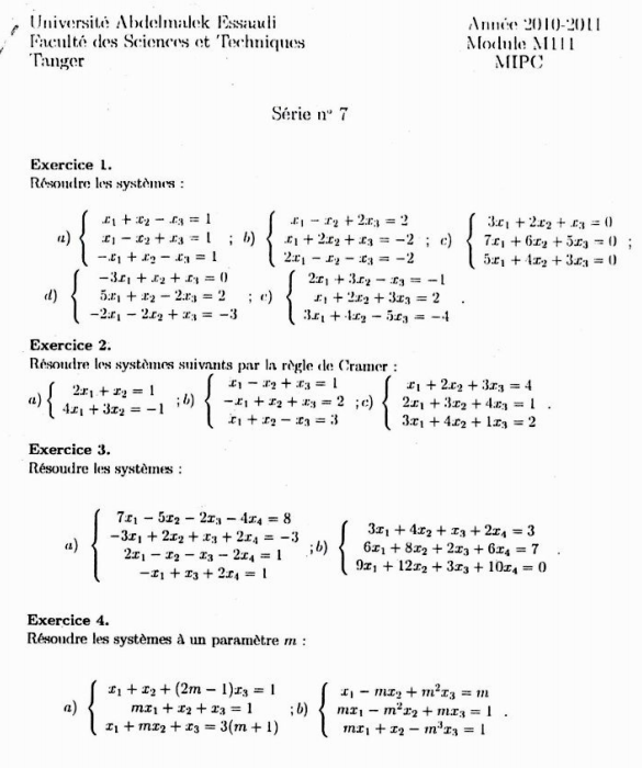 Algèbre 2 Exercices corrigés sur la Résolution des systemes linéaires ...