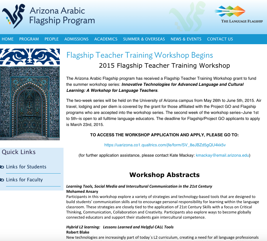 Arizona Arabic Flagship Program: Flagship Teacher Training Workshop ...