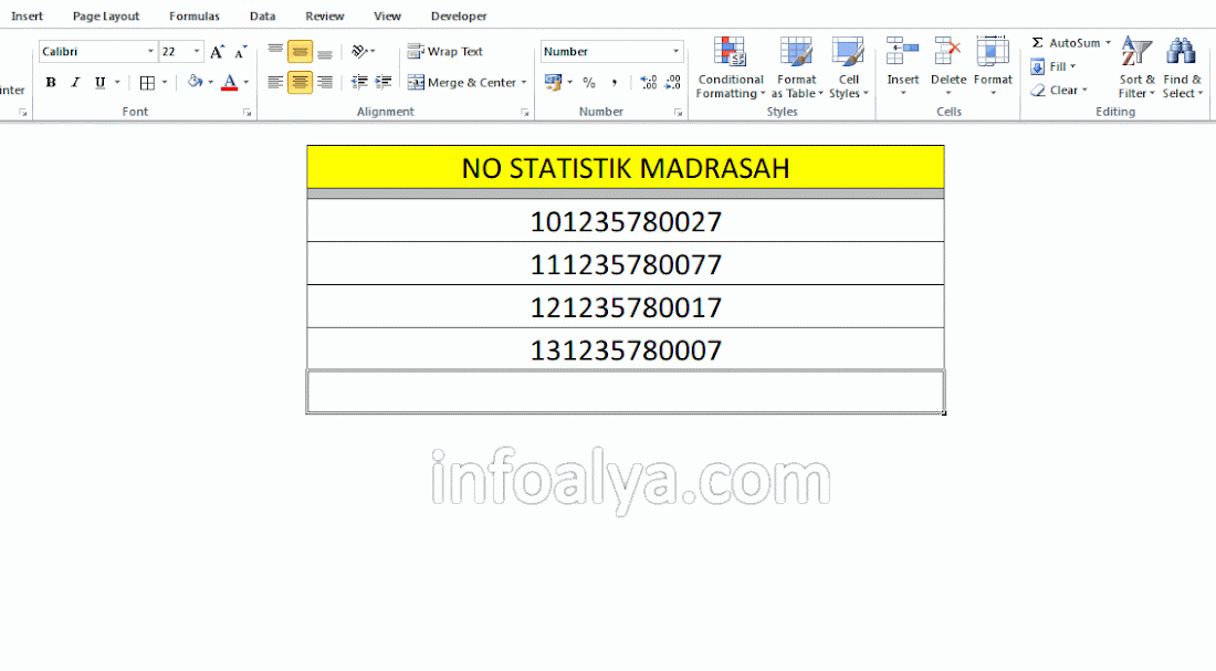 Cell Hanya Diisi Angka