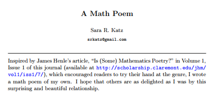 Intersections -- Poetry with Mathematics: Visual poetry -- schemes with ...