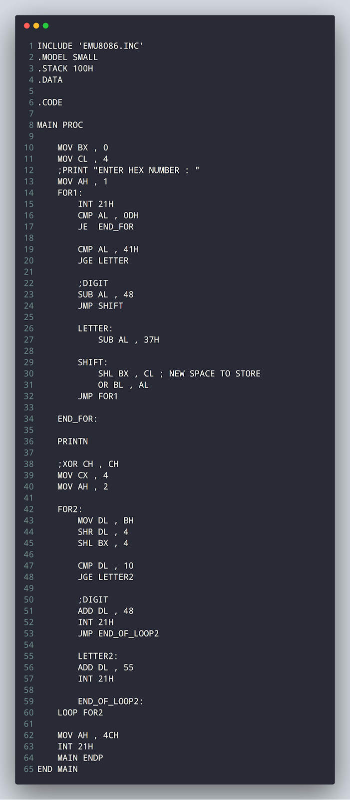 Hex- Input Output in Assembly Language EMU8086 Hex- Input Output in Assembly Language EMU8086