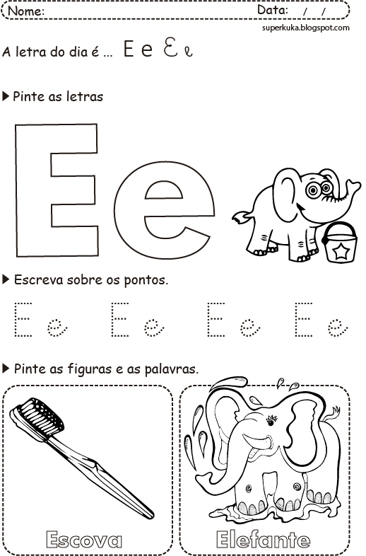 super kuka: Letra E - Atividade para Colorir