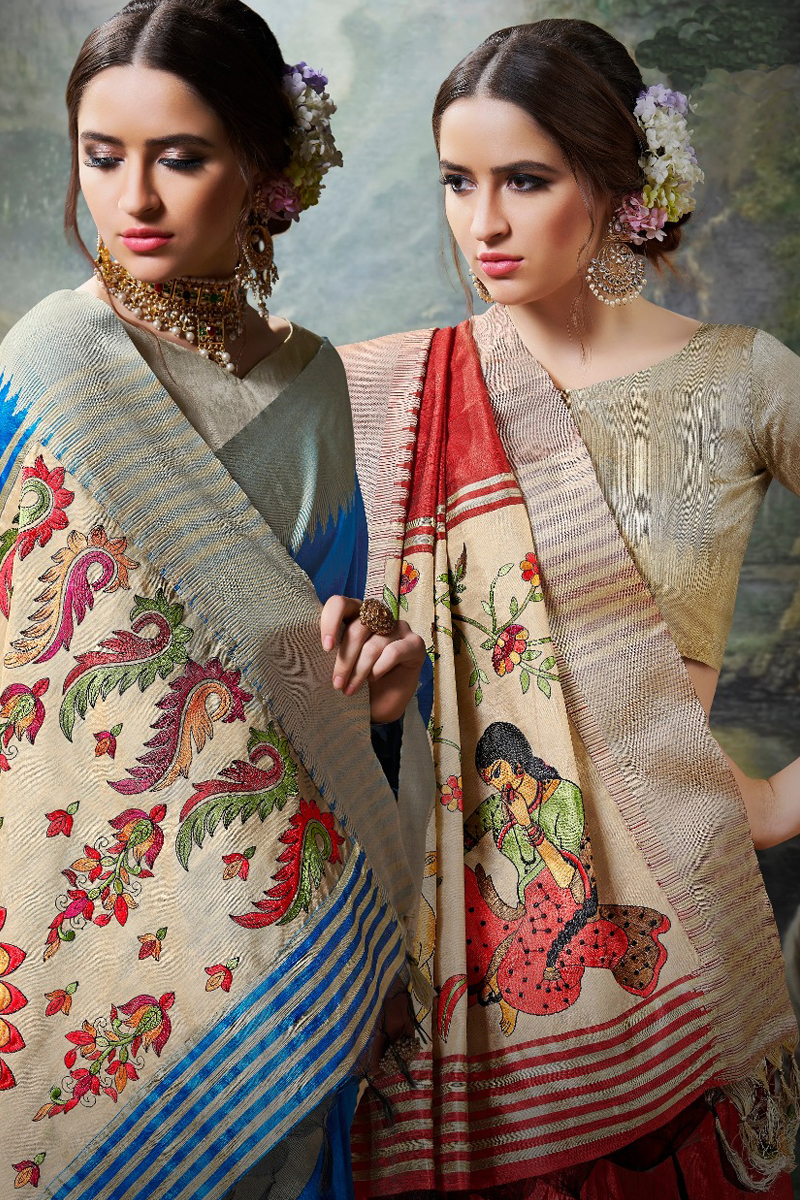 A Bundle Of Handloom Silk Weaved Festival Wear Sarees - 5612