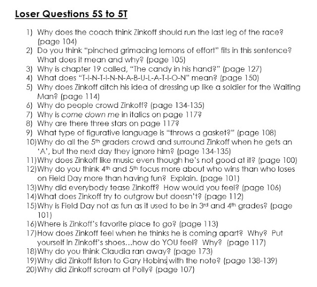 Activities for Loser by Jerry Spinelli