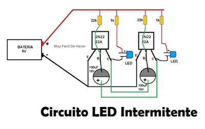 Luz intermitente con transistores 2N2222A | Proyectos de Electrónica