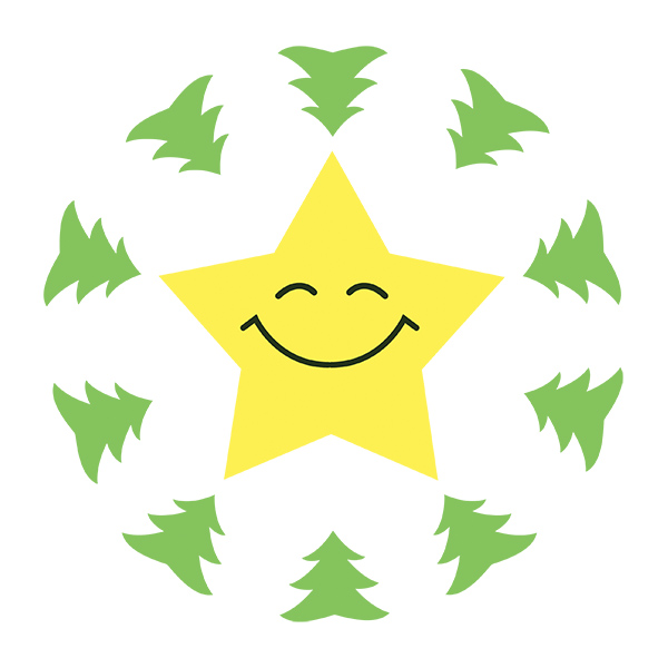 Smiling Christmas star amongst pine trees | Boriana Art Blog
