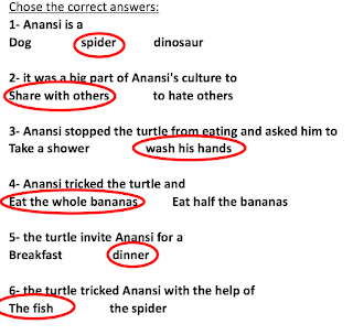 Teacher Norah Blog: "Anansi Learns a Lesson" worksheet ورق عمل