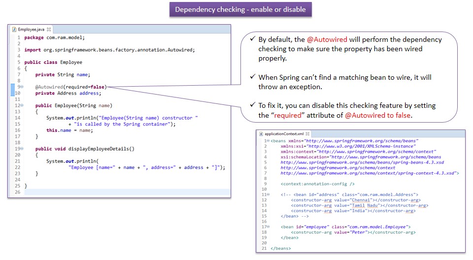 JAVA EE: How to enable or disable the Spring Dependency checking using ...