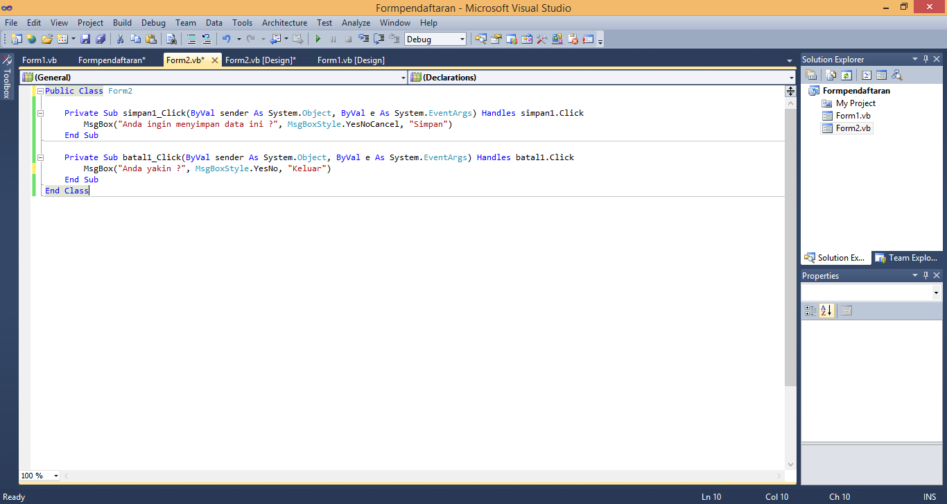 Membuat Form Pendaftaran menggunakan Visual Studio