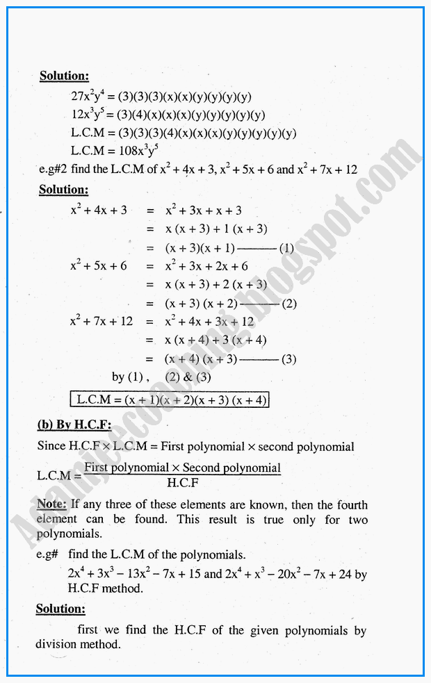 Adamjee Coaching Factorization Hcf Lcm Simplification And Square Roots Definitions And
