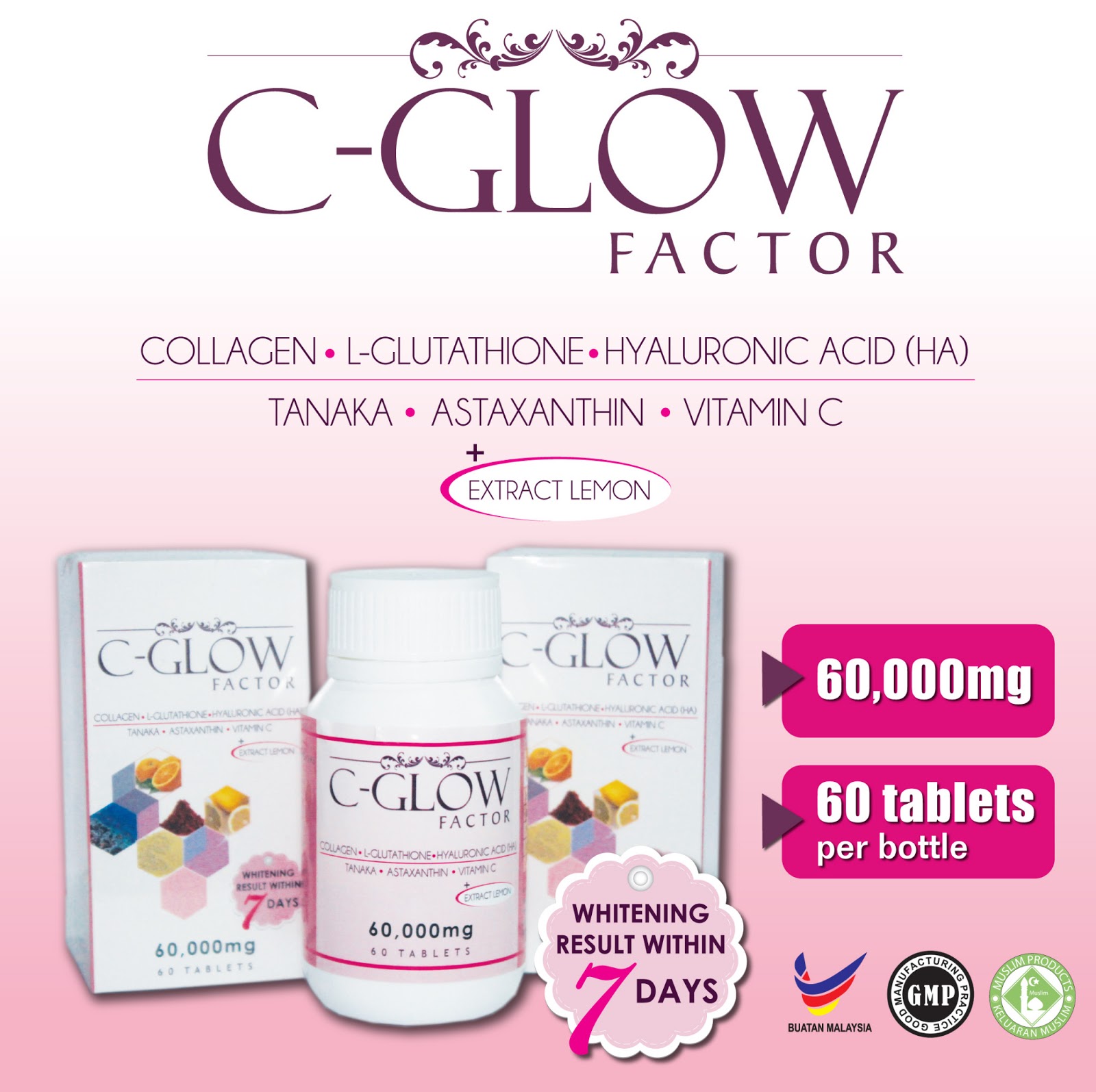 Kekal Chantek: C-GLOW FACTOR CHEWABLE TABLET 60,000mg