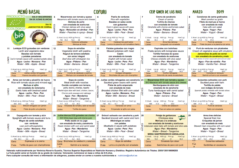 AMPA Colegio Giner de los Ríos de Parla.: MENÚ ESCOLAR
