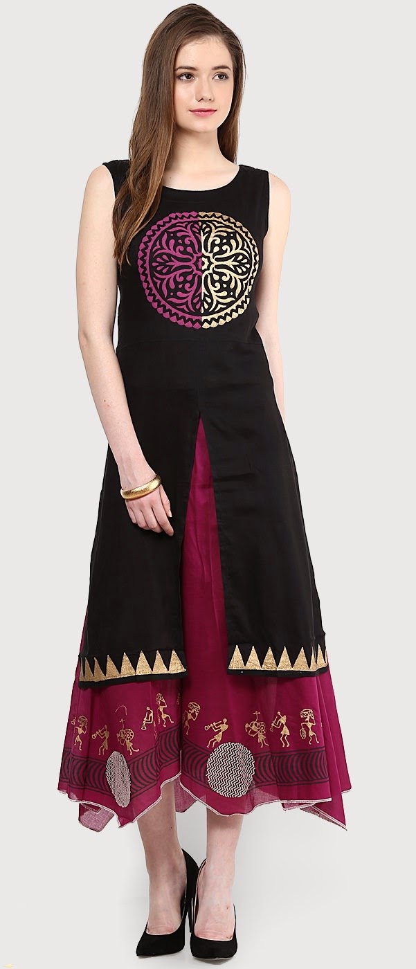 BLACK FLARED DESIGNER KURTI