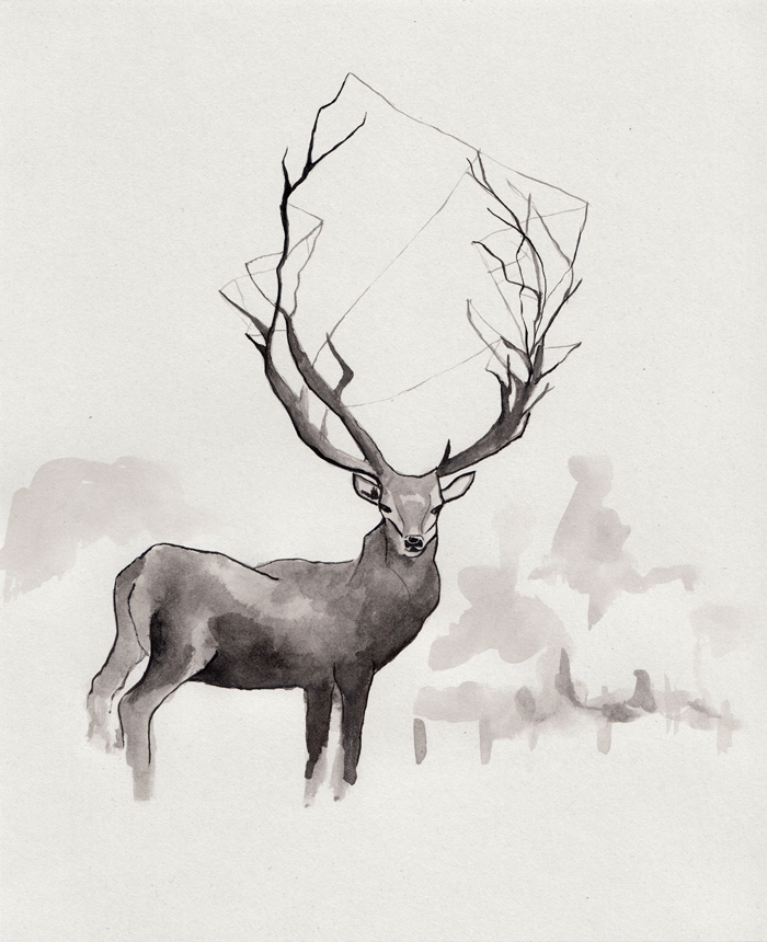MarikoHandmade: Deer/ ORIGINAL ink illustration by Mariko