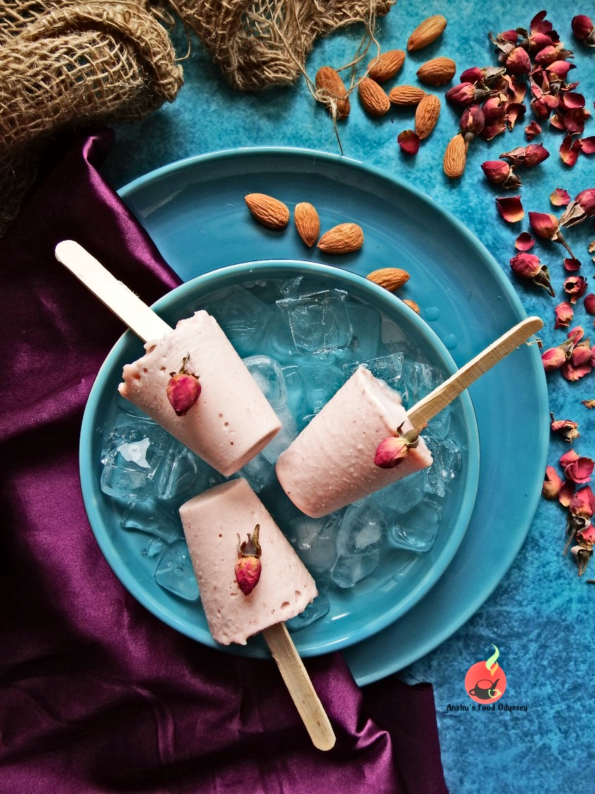Rose and Almond Kulfi | Rose and Almond Flavored Indian Ice Cream Stick
