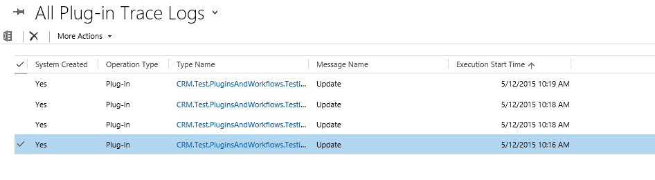 Dynamics 365 Customer Engagement: CRM 2015 Update 1 - Plugin Trace Log