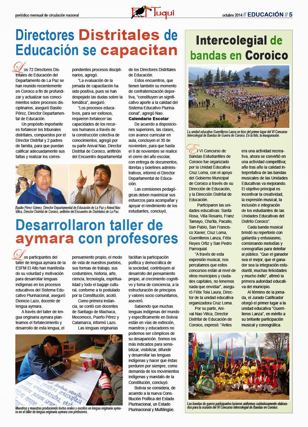 PERIÓDICO MENSUAL "EL TUQUI": NOTAS PERIODÍSTICAS DEL NÚMERO INAUGURAL ...