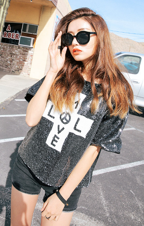 [Stylenanda] Logo Sequined Crop Top | KSTYLICK - Latest Korean Fashion ...