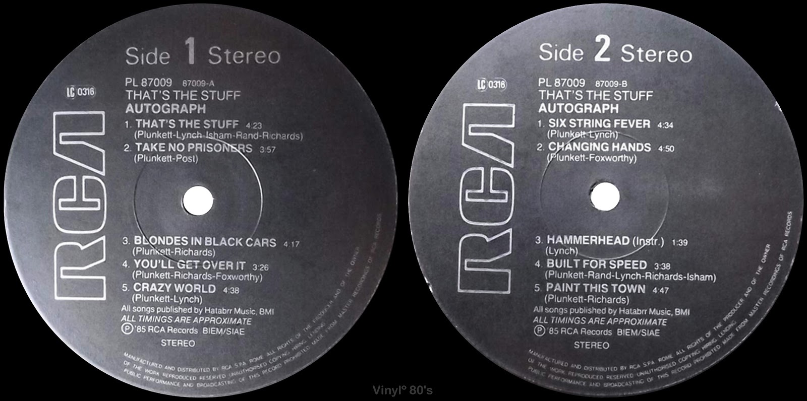 1985 That's the Stuff - Autograph - Rockronología