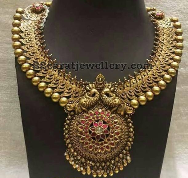 Ethnic Antique Set with Peacock Pendant - Jewellery Designs