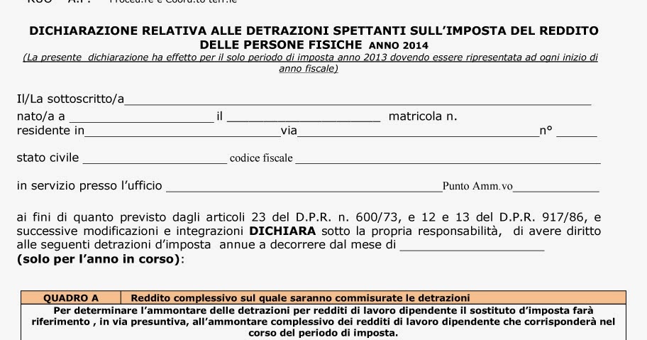 Recapito di Roma: Modulo detrazioni anno 2014