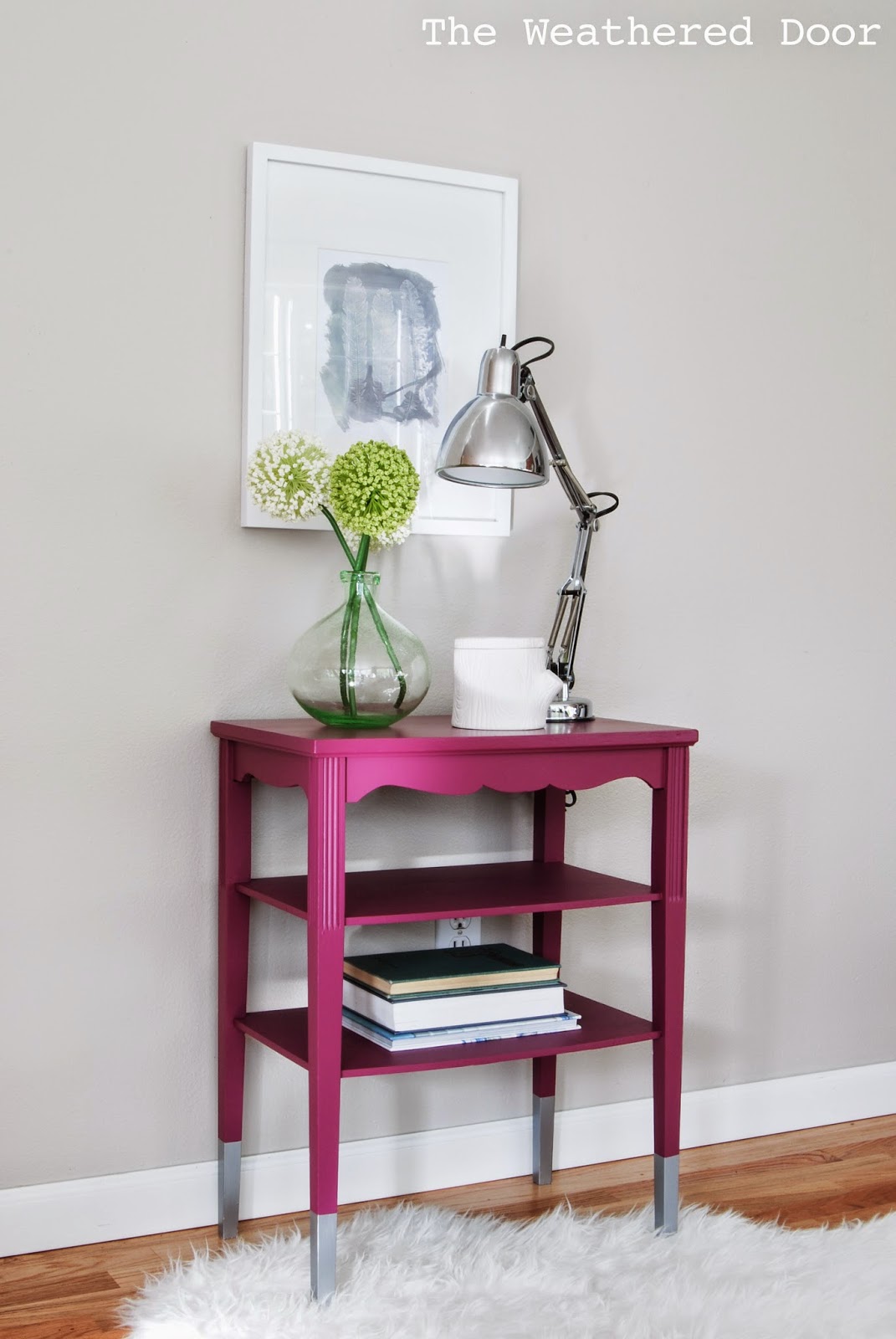 Magenta table with silver dipped legs - The Weathered Door