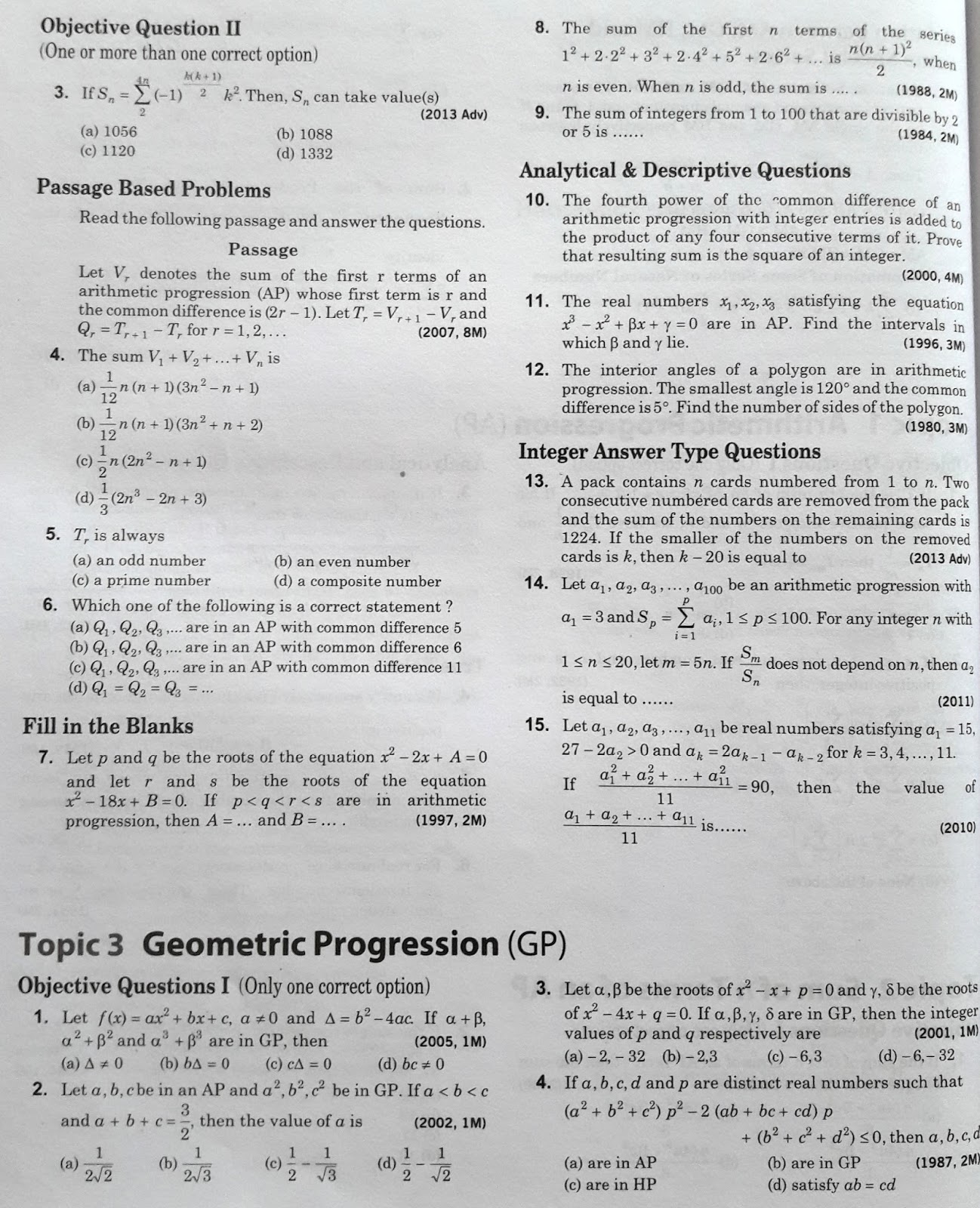 Progression and Series JEE Advanced 38 Year Previous Year Questions ...