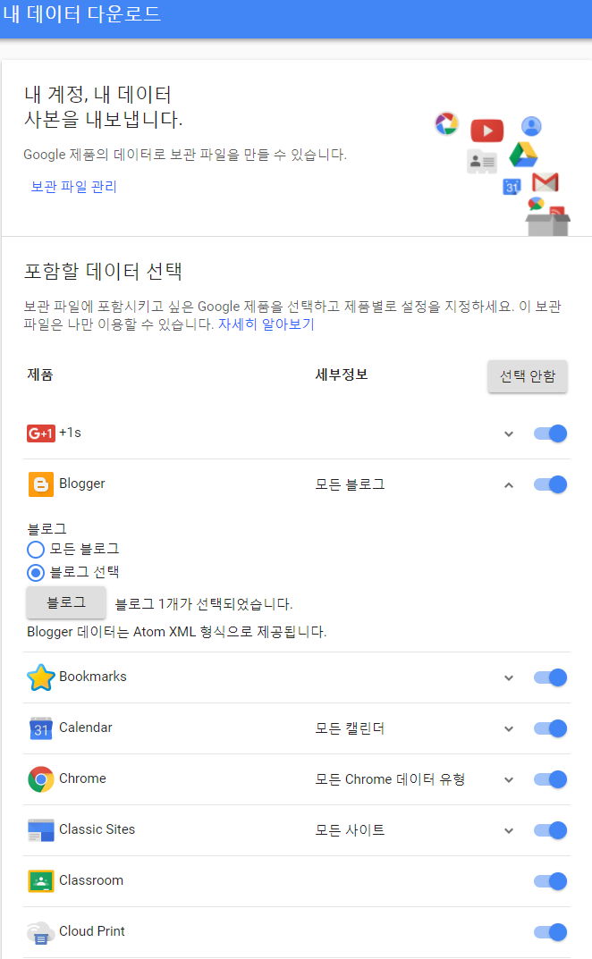 餘裕堂全書(여유당전서) : Utilize Me, 2002: 블로거닷컴 블로그, 이미지와 데이터 백업하기: 구글 내 데이터 다운로드