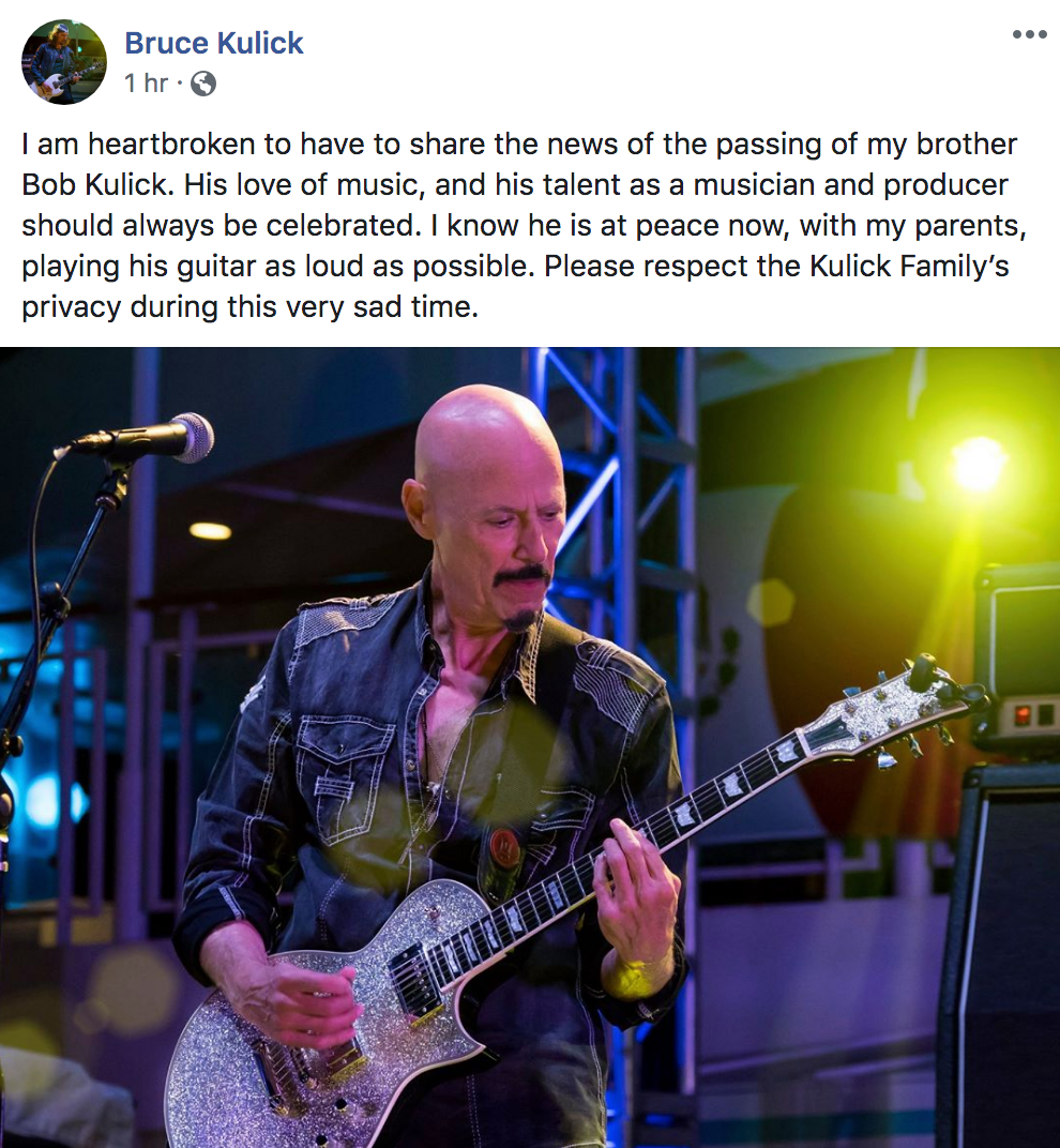 NickALive!: Guitarist Bob Kulick, Co-Writer of 'Sweet Victory' Passes ...