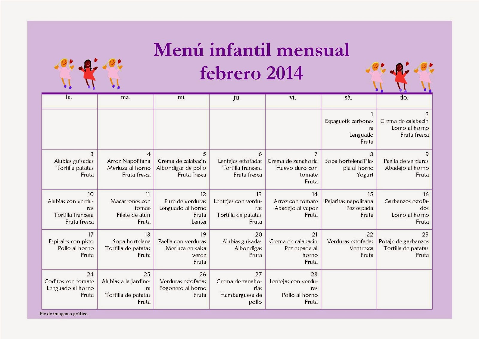 aprenderasermama: Menú mensual para niños