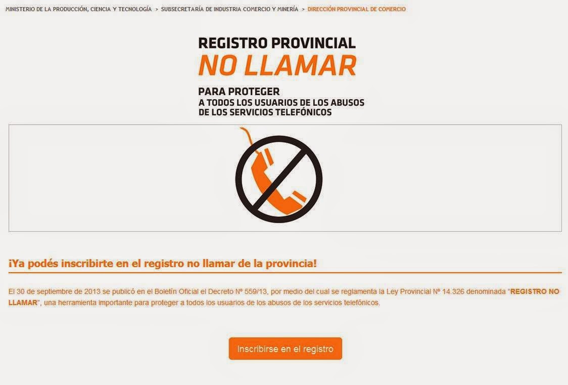 “No Llamar” para pedir exclusión de la lista de promociones que se ...