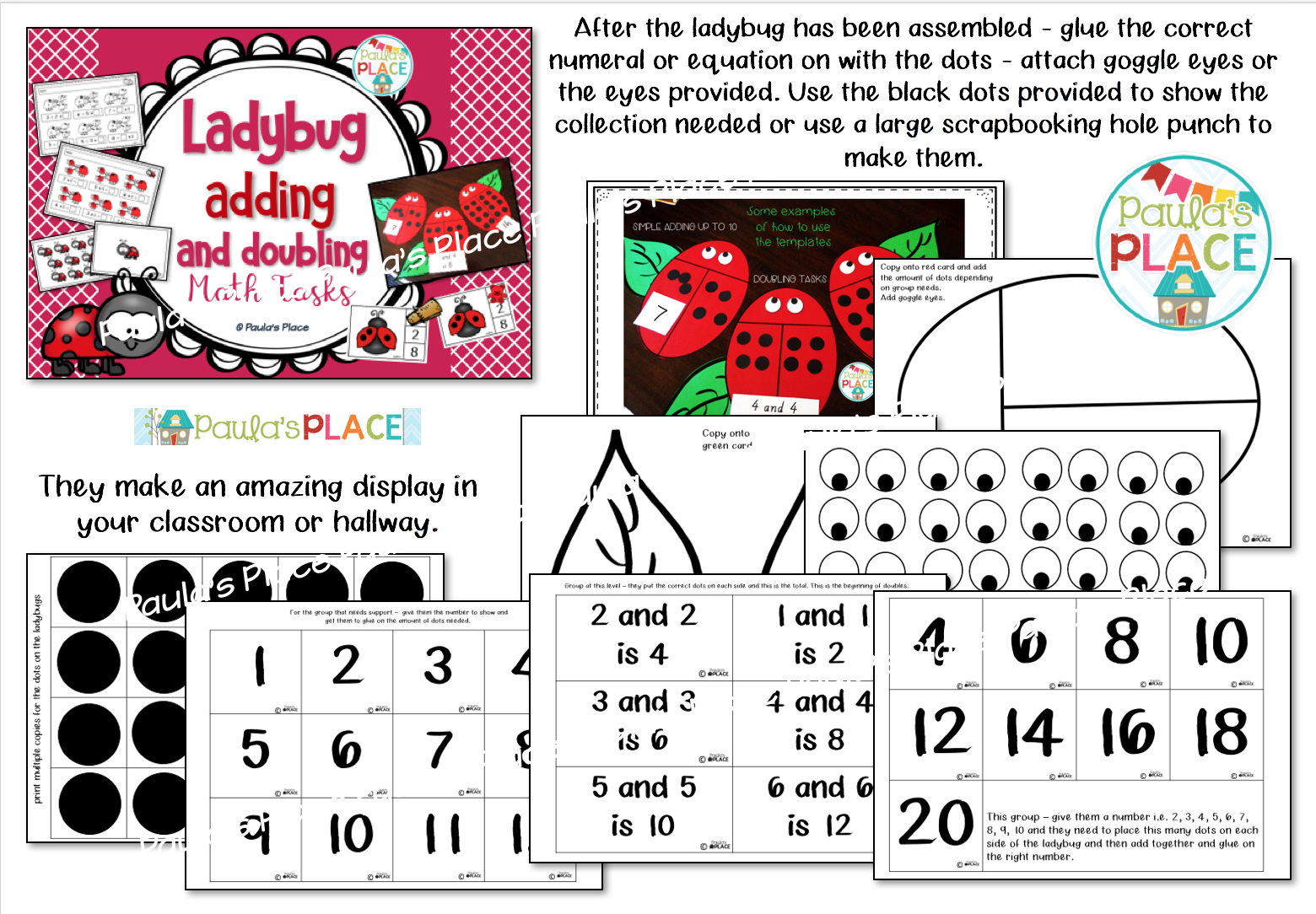 Paula's Place Teaching Resources: Ladybug Maths - Doubles and Adding Fun