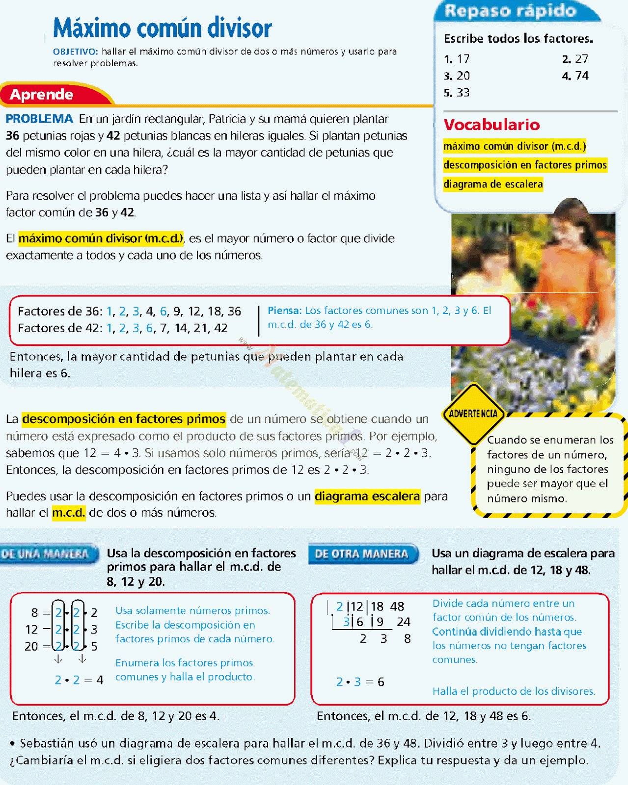 FACTORES Y MULTIPLOS EJEMPLOS RESUELTOS DE MATEMATICA 6–SEXTO AÑO PDF