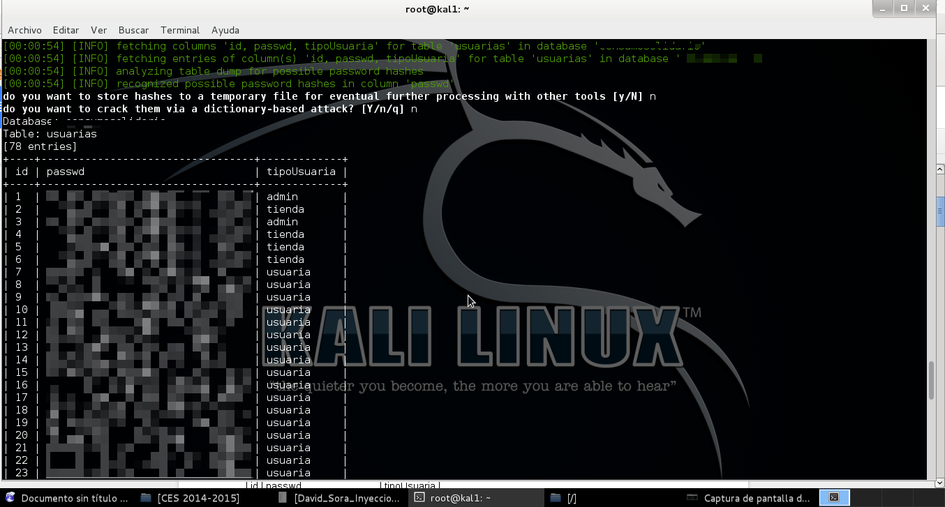 Kali Linux - II Inyección SQL con SQLMap
