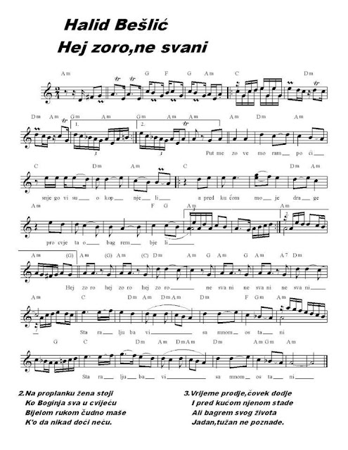 NOTE | DOMACE I STRANE: HEJ ZORO NE SVANI NOTE AKORDI TEKST